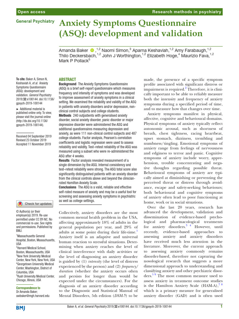 Validity and reliability ASQ | PDF | Anxiety | Mental Disorder