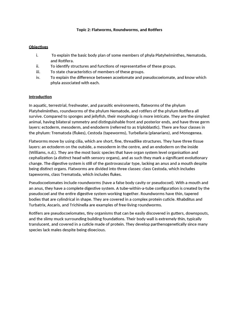 Flatworms, Roundworms, and Rotifers Overview | PDF | Mollusca | Fish