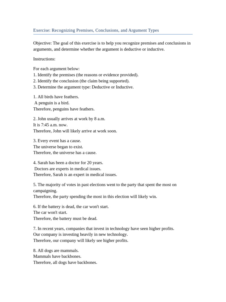 Exercise_40_Arguments_ | PDF | Argument | Deductive Reasoning