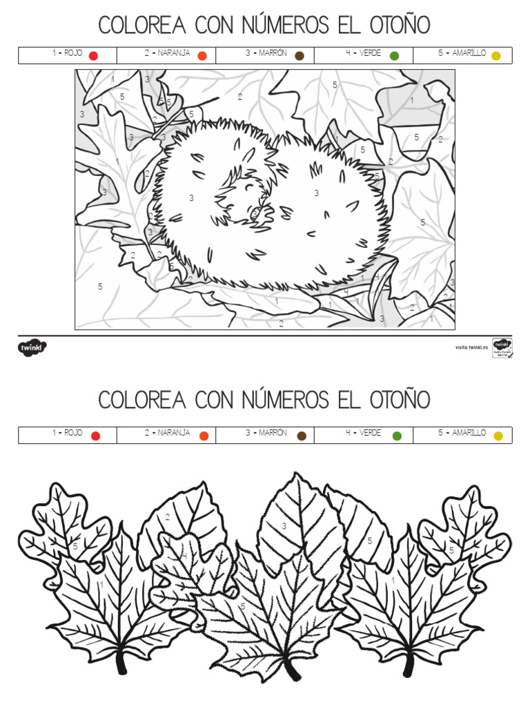 el-otonio-colorear-con-numeros | PDF | Amarillo | Rojo