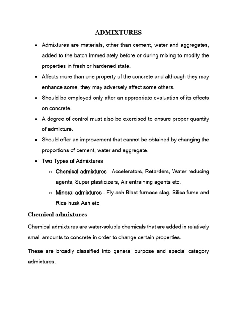 Chemical Admixtures | PDF | Concrete | Cement