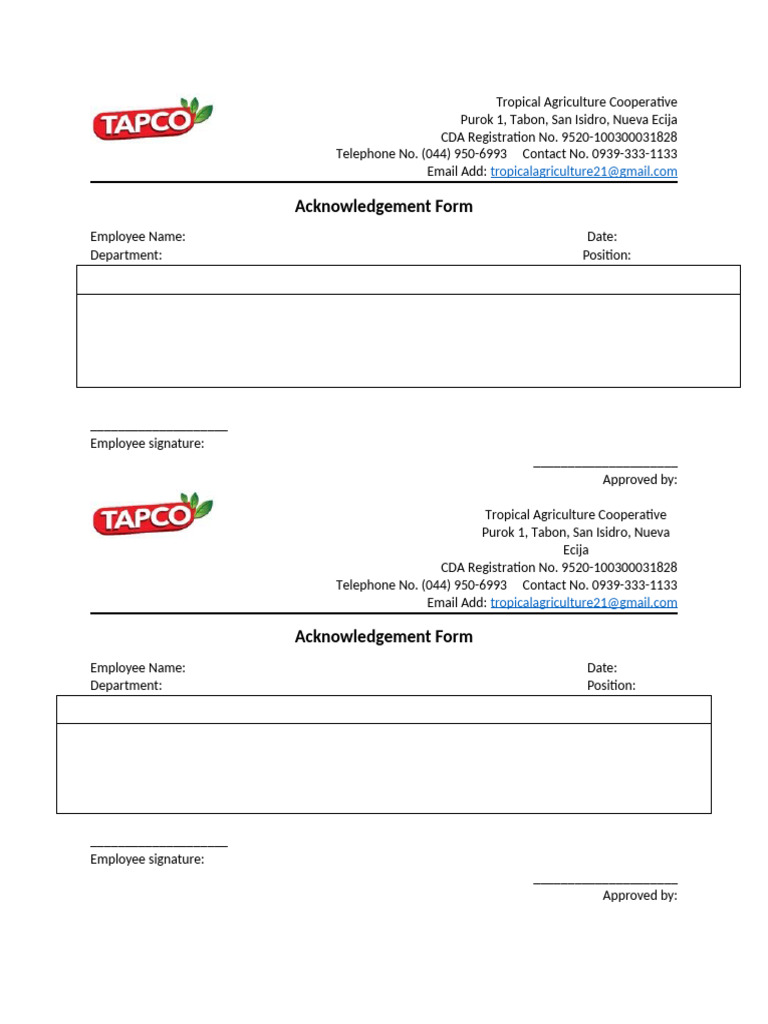 Acknowledgement Form | PDF | Business