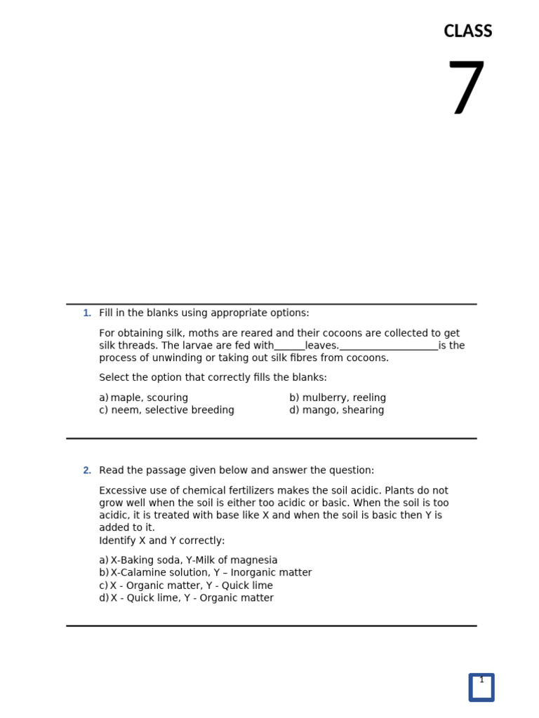 CSO Sample Papers For Class 7 | PDF | Respiratory System