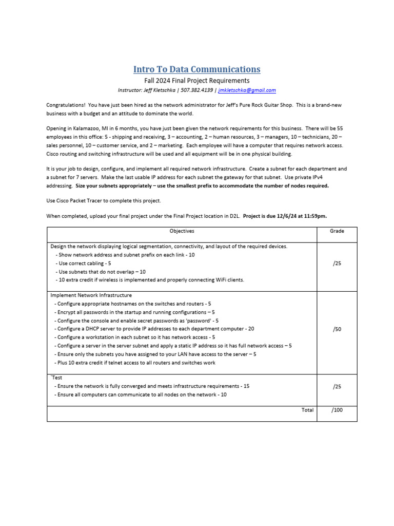 2024IntroToDataCommFinalProjectRequirements | PDF | Computer Network | Ip Address