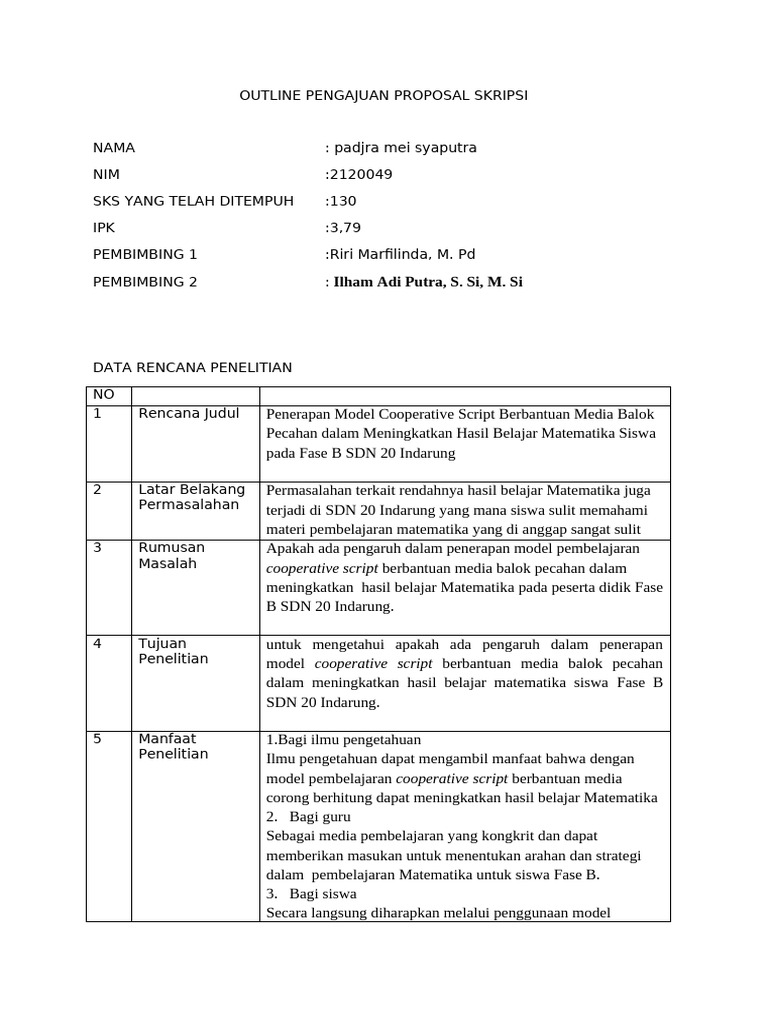 OUTLINE PENGAJUAN PROPOSAL SKRIPSI-1 | PDF