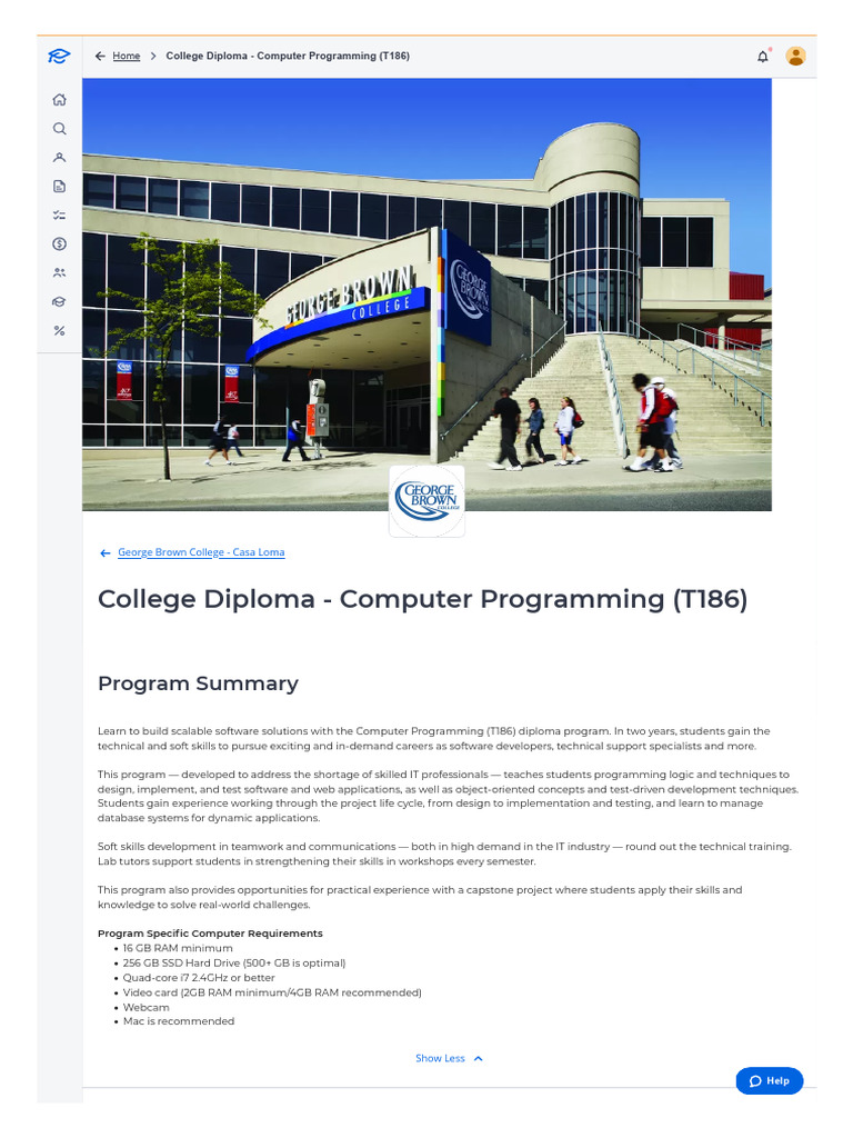 College Diploma - Computer Programming (T186) | PDF | Cost Of Living ...