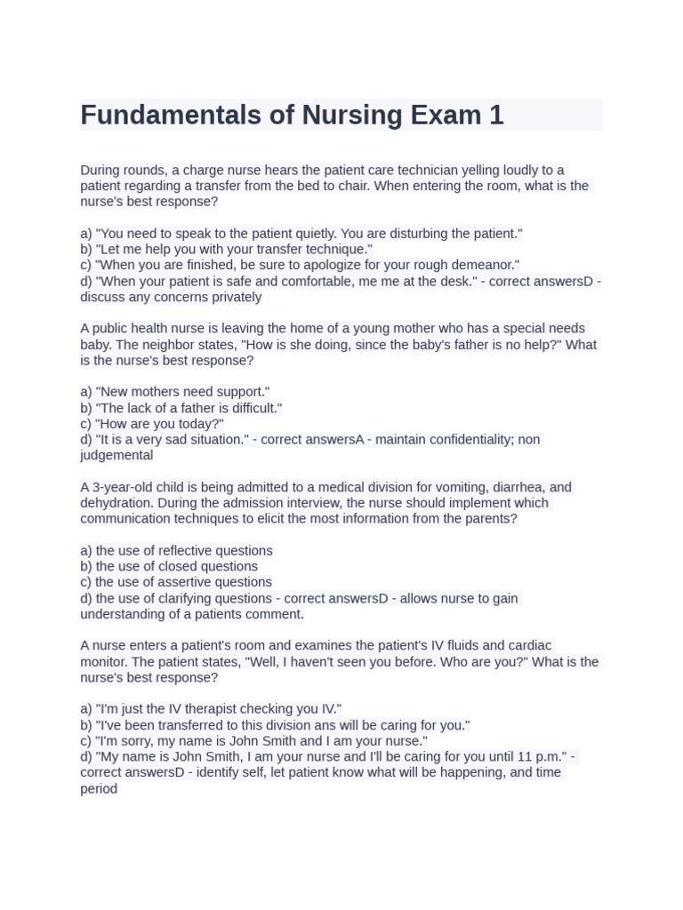 Fundamentals of Nursing Exam 1 | PDF | Nursing | Autonomy