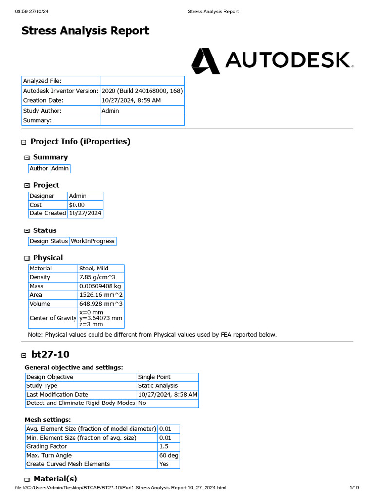 Stress Analysis Report434343 | PDF | Strength Of Materials | Classical Mechanics