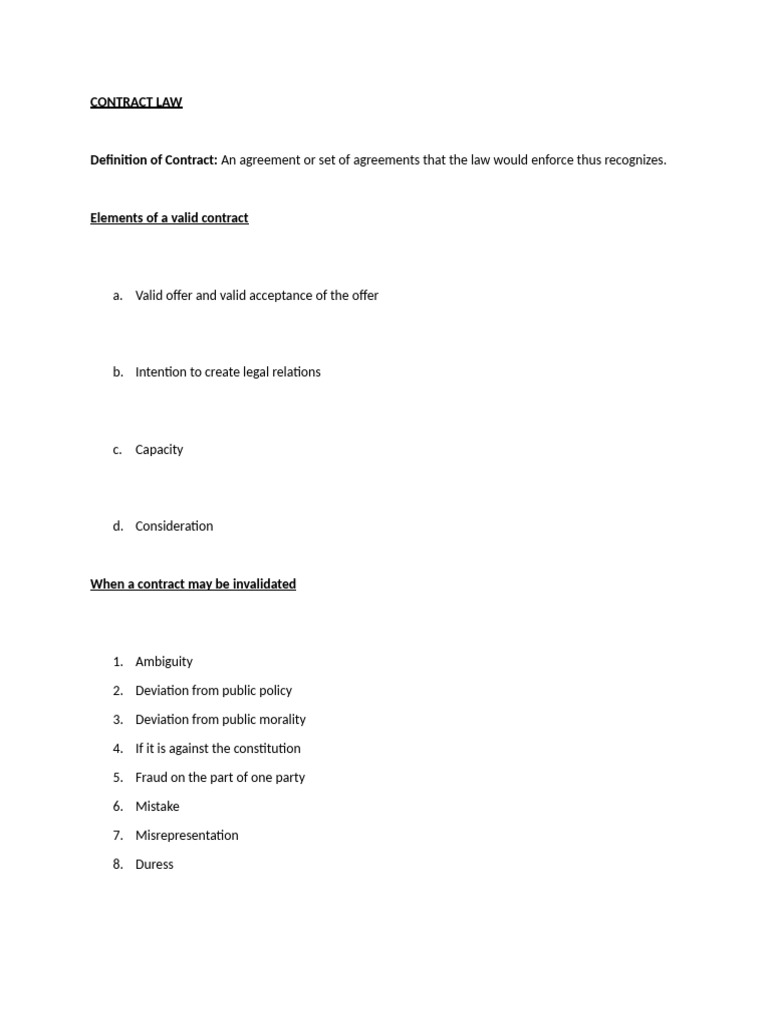 CONTRACT LAW NOTES | PDF | Offer And Acceptance | Consideration