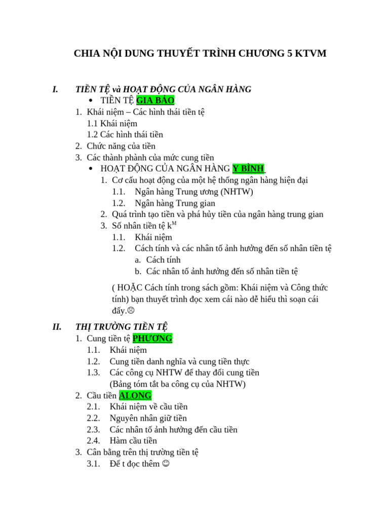 CHIA NỘI DUNG THUYẾT TRÌNH CHƯƠNG 5 KTVM | PDF