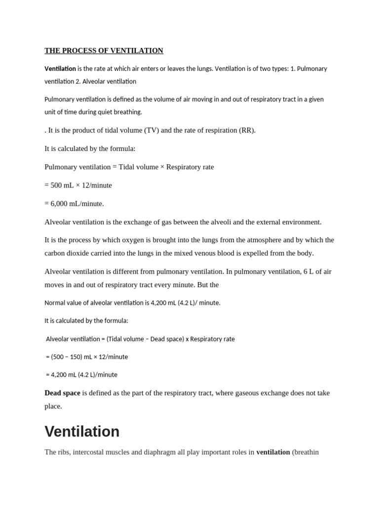 The Process Of Ventilation Pdf Breathing Respiratory System