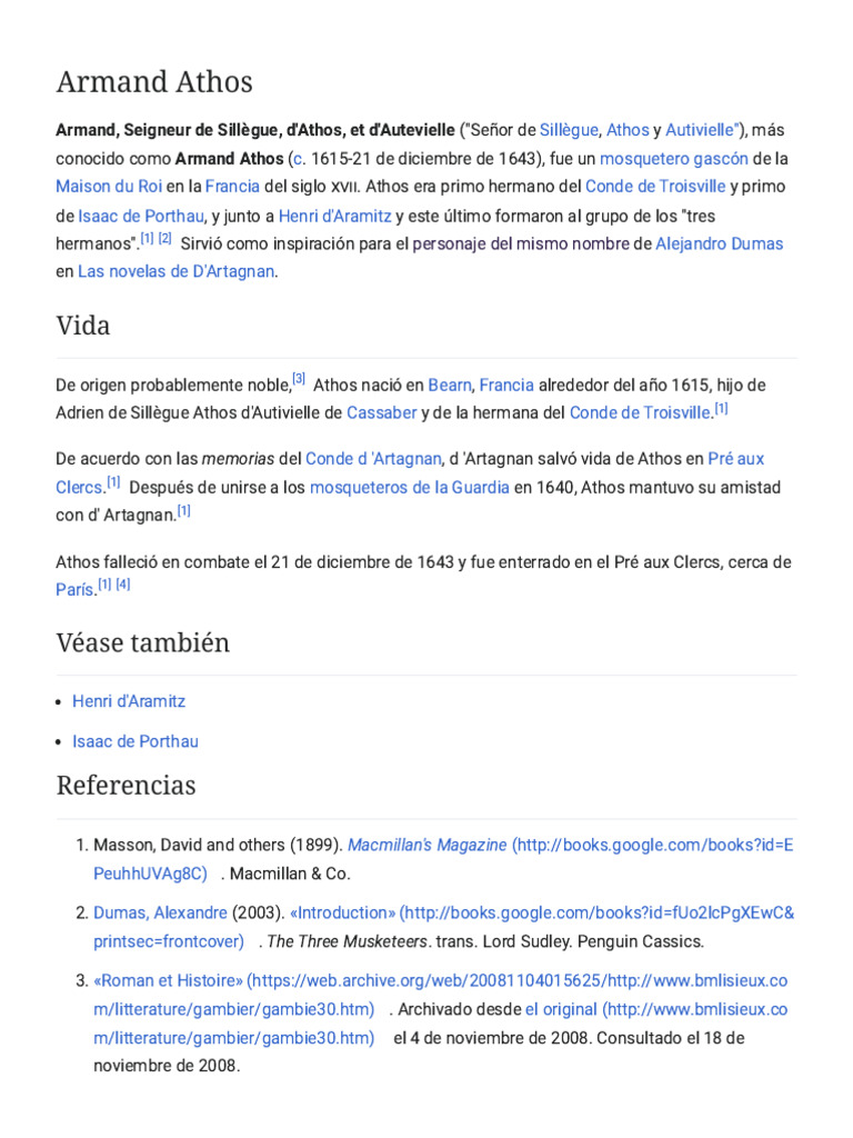 Armand Athos - Wikipedia, La Enciclopedia Libre | PDF | Libros para ...