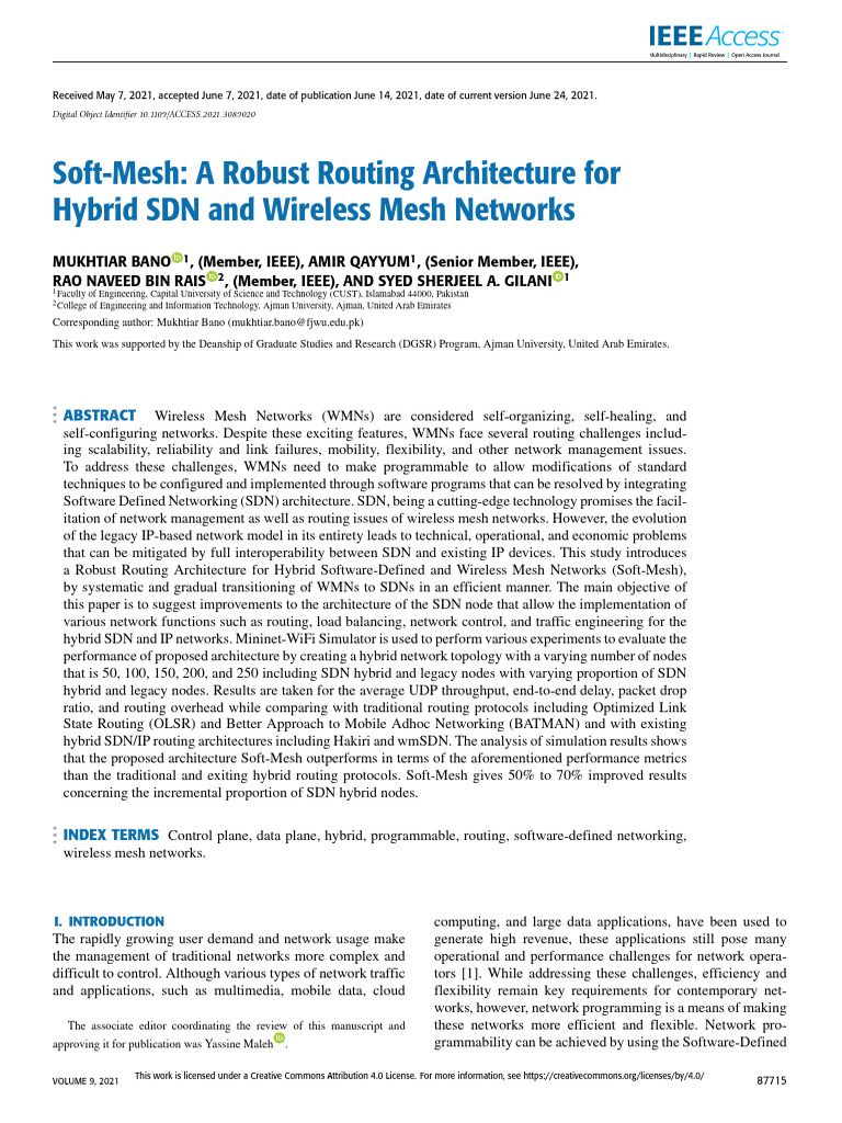Soft-Mesh A Robust Routing Architecture For Hybrid SDN and Wireless Mesh Networks | PDF ...