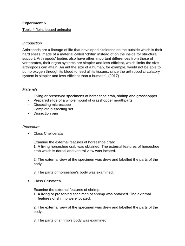 Lab Report Part 5 Pdf Arthropods