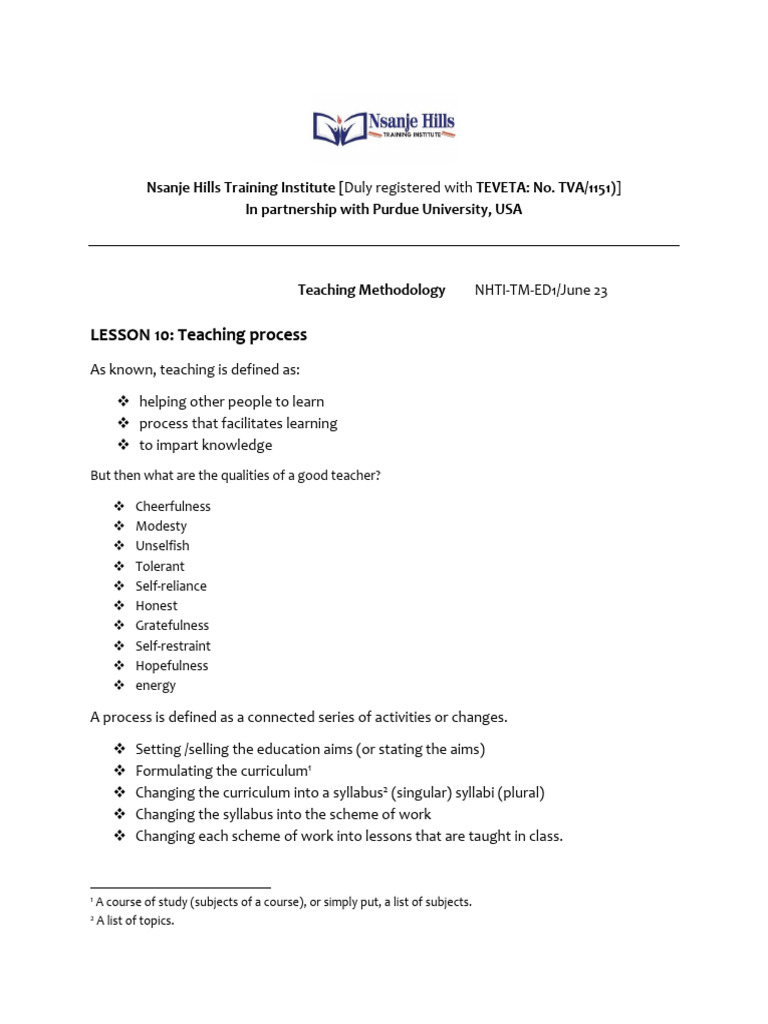Teaching methodology lesson 10 | PDF | Curriculum | Teachers