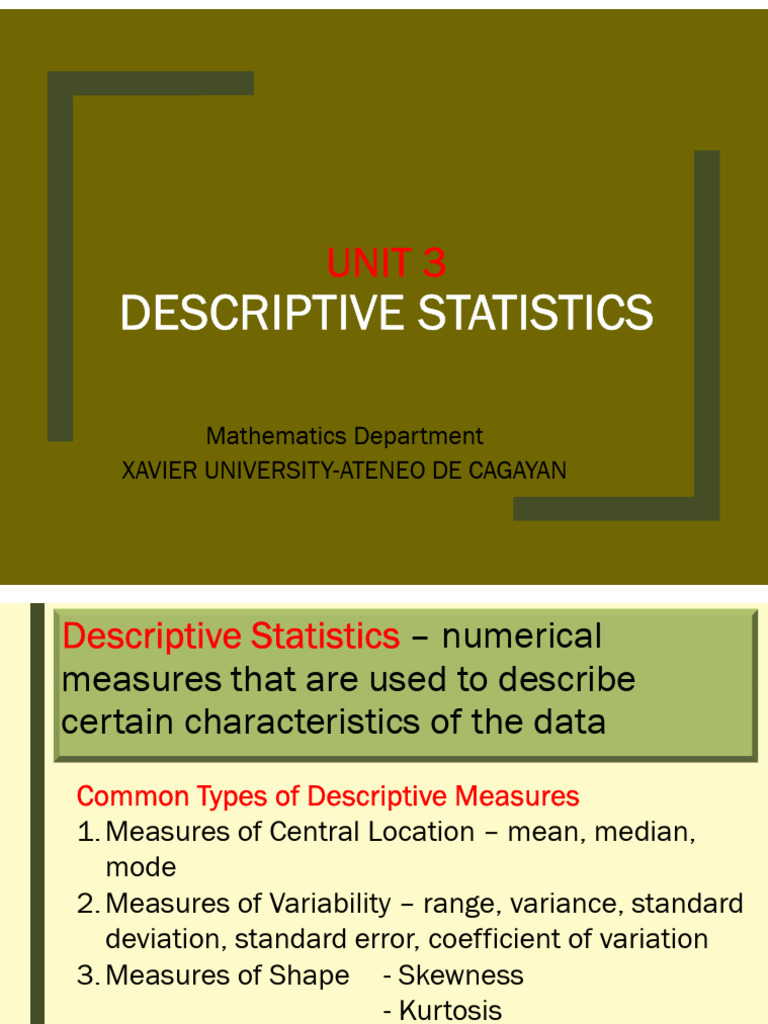 Unit 3 Descriptive Statistics | PDF | Standard Error | Standard Deviation