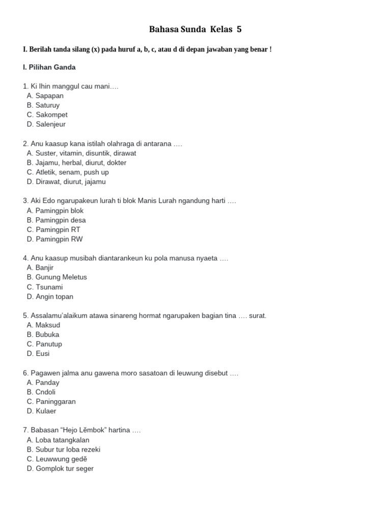 Soal Bahasa Sunda Kelas 5 | PDF