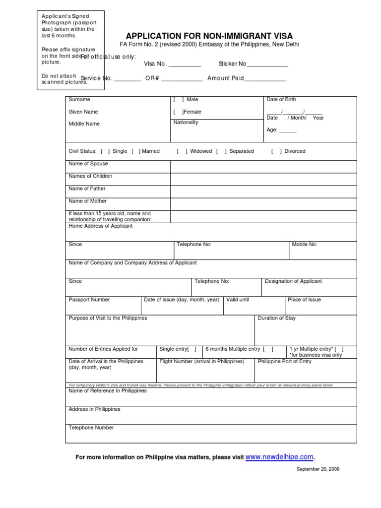 Philippine Non-Immigrant Visa Application | PDF | Travel Visa | Immigration