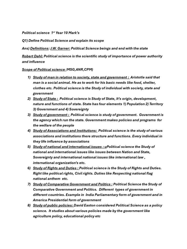 1er Civics 10 and 5 Mark's | PDF | Legislature | Separation Of Powers