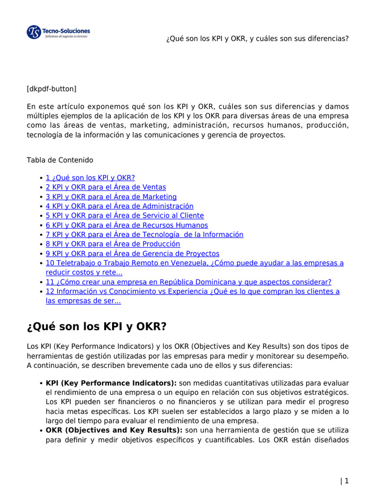 ¿Qué son los KPI y OKR, y cuáles son sus diferencias_ | PDF | Indicador de rendimiento | Marketing