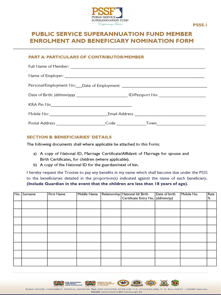 PSSS.1. Member Enrolment & Beneficiary Nomination Form 1 | PDF | Social Institutions