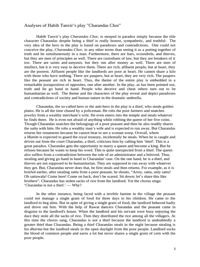 Charandas Chor by Habib Tanvir | PDF | Truth