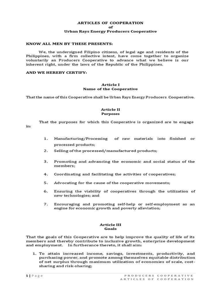 PRODUCERS-ARTICLES-OF-COOPERATION | PDF | Cooperative | Poverty