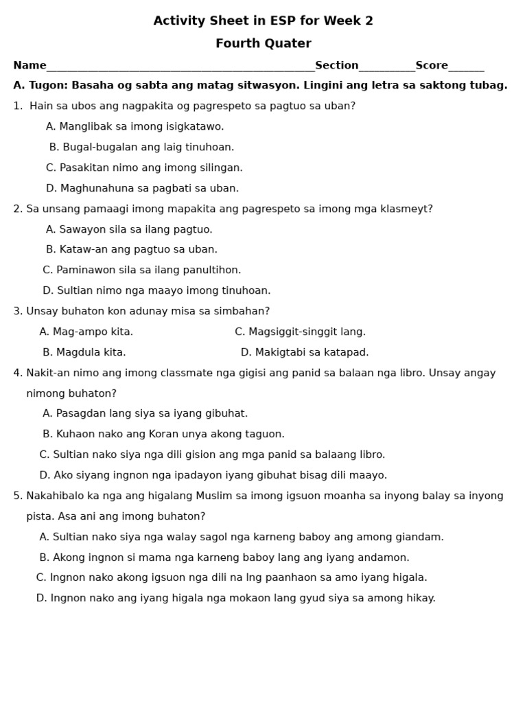 Activity Sheet in ESP For Week 2 | PDF