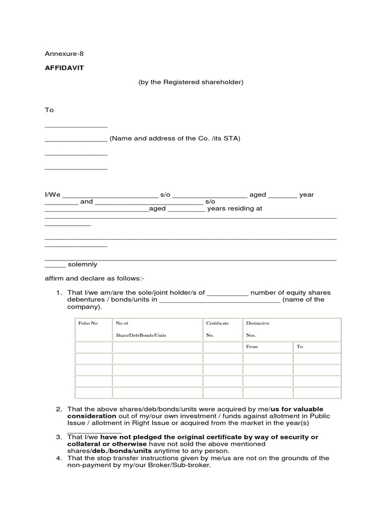 Forms For Physical Shares KYC | PDF | Affidavit | Securities (Finance)