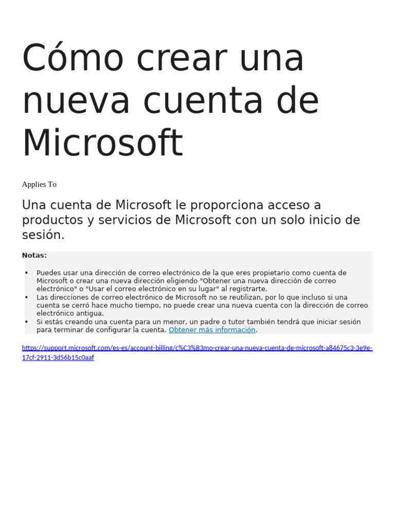 Cómo Crear Una Nueva Cuenta de Microsoft | PDF