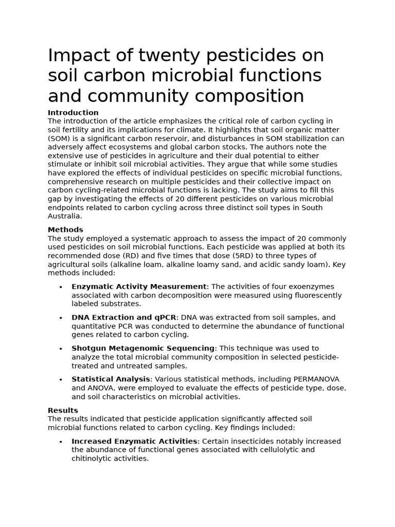 Impact of Twenty Pesticides On Soil Carbon Microbial Functions and ...