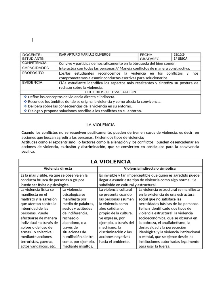 1° DPCC - Actv.03-Und.6 2023 | PDF | Violencia | Conflicto (proceso)