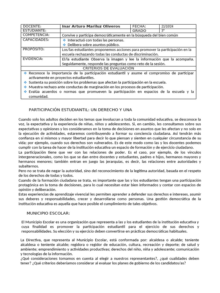 3° DPCC - Actv.02-Unid.7 2023 | PDF | Escuelas | Alcalde