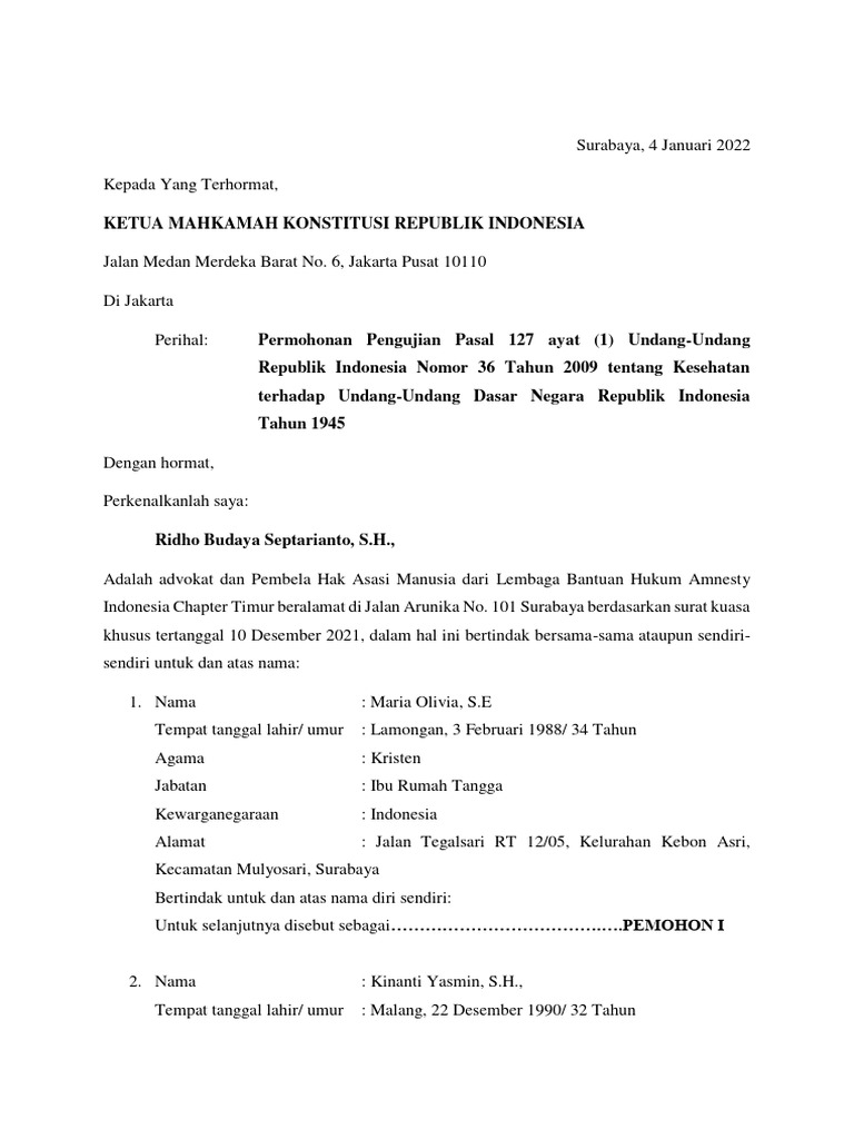 Contoh Permohonan Pengujian Undang Undan | PDF