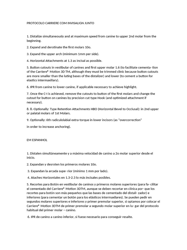 Protocolo Carriere Com Invisalign Junto | PDF | Anatomia dental | Diente