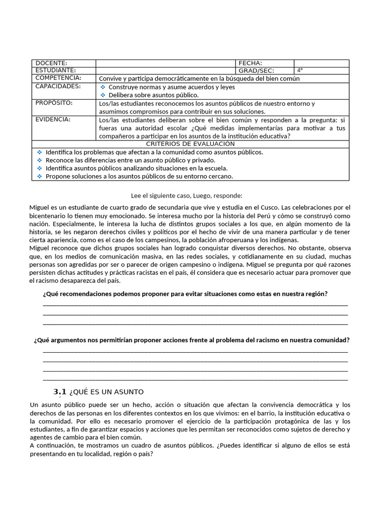 4° DPCC - Actv.01-Unid.7 2023 | PDF | Ciudadanía | Discriminación