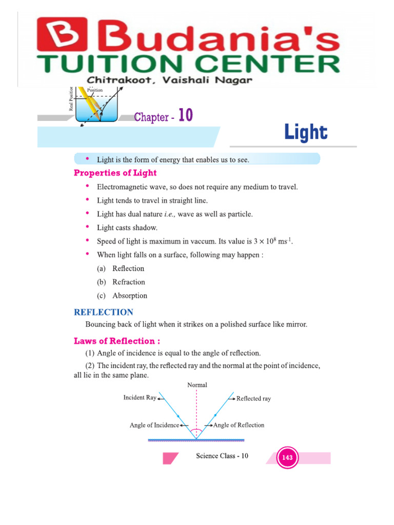 class 10th light notes_ | PDF | Optics | Mirror