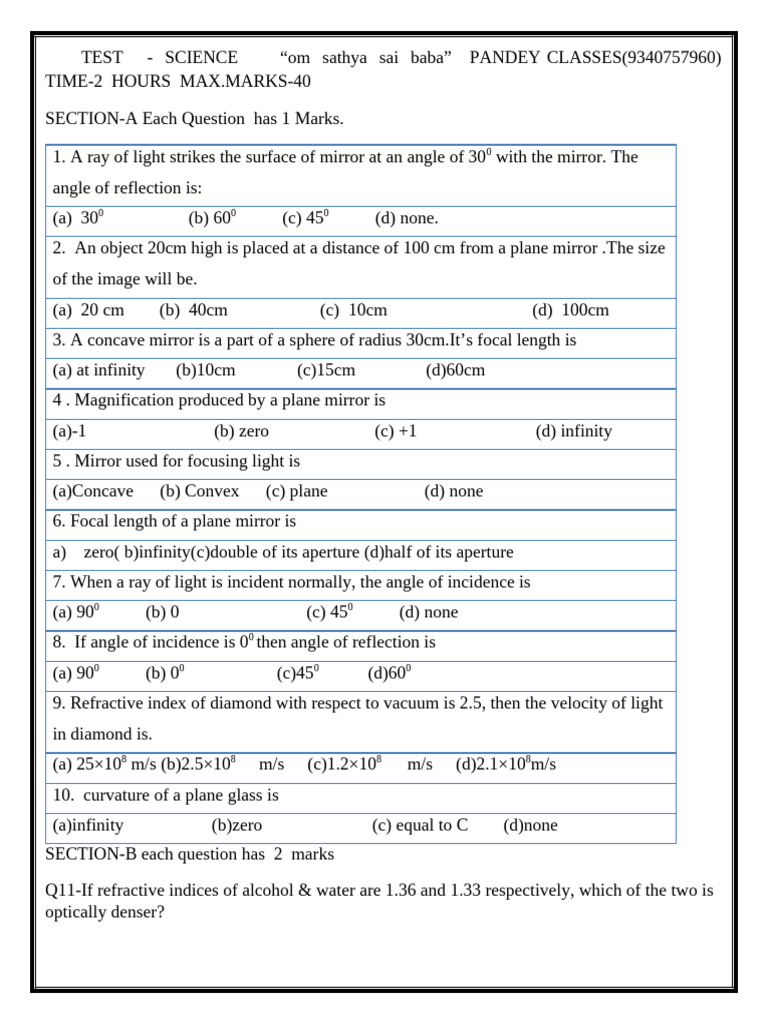 class 10 light chapter | PDF | Optics | Electromagnetic Radiation