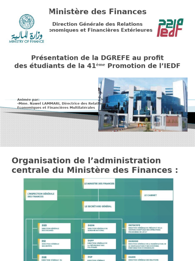 Présentation de La DGREFE Aux Étudiants de La 41ème Promotion IEDF ...