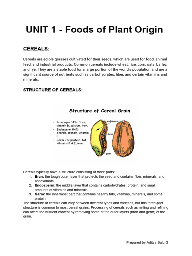 Plant-Based Foods: Cereals & Millets | PDF | Nut (Fruit) | Dietary Fiber