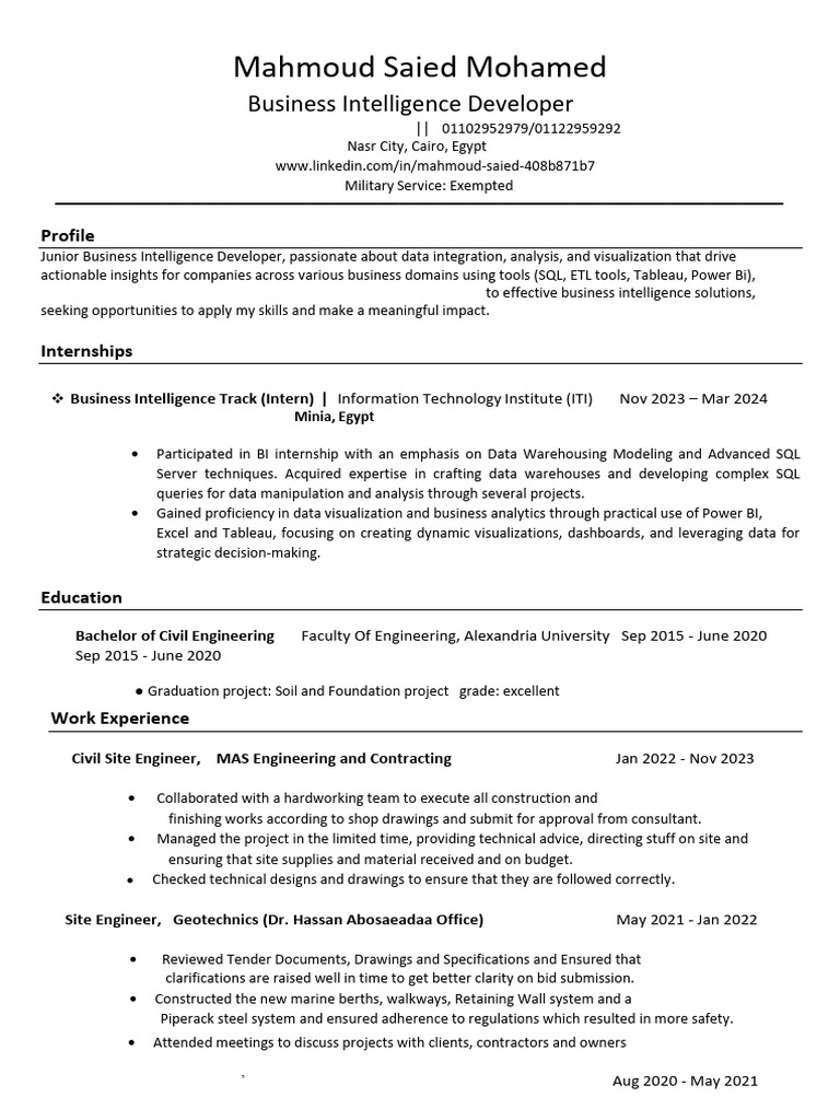 Mahmoud Saied CV | PDF | Data Warehouse | Business Intelligence