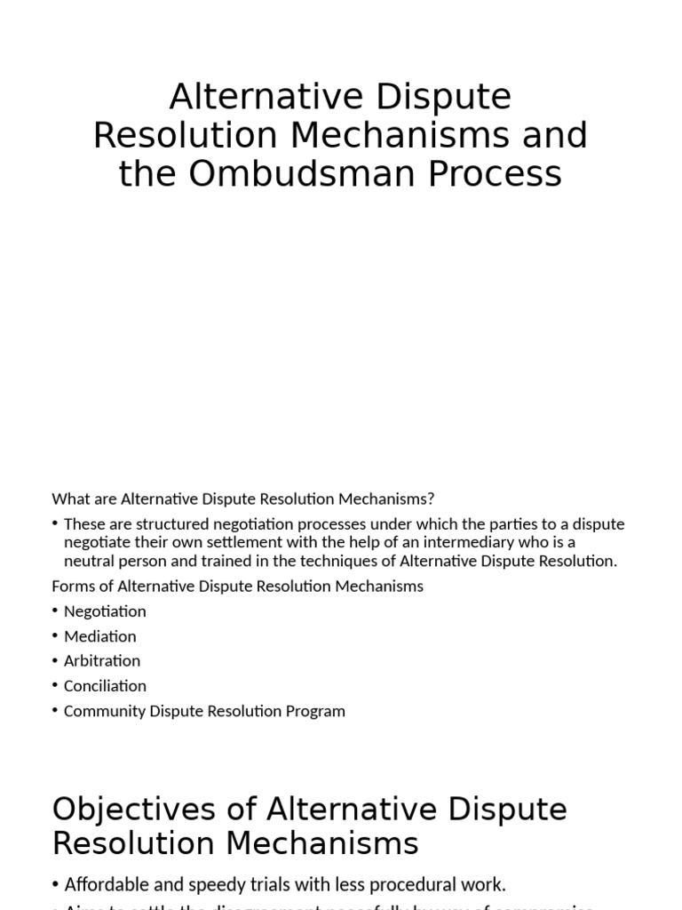 Alternative Dispute Resolution Mechanisms and The Ombudsman Process | PDF | Mediation ...