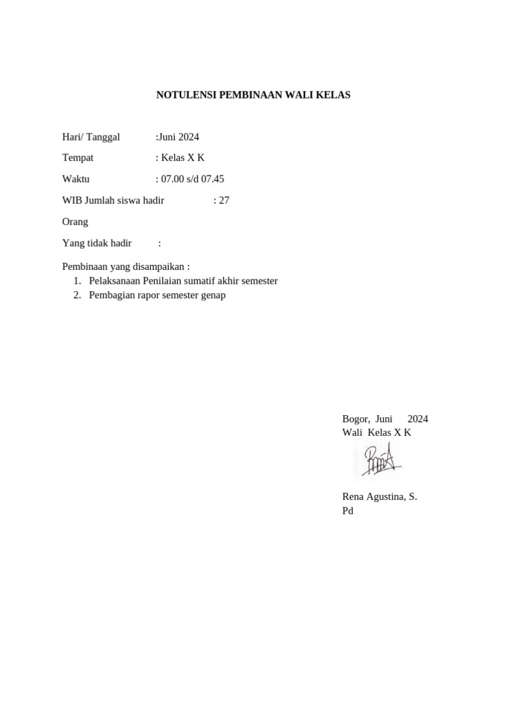 NOTULENSI PEMBINAAN WALI KELAS RENA | PDF NOTULENSI PEMBINAAN WALI KELAS RENA | PDF