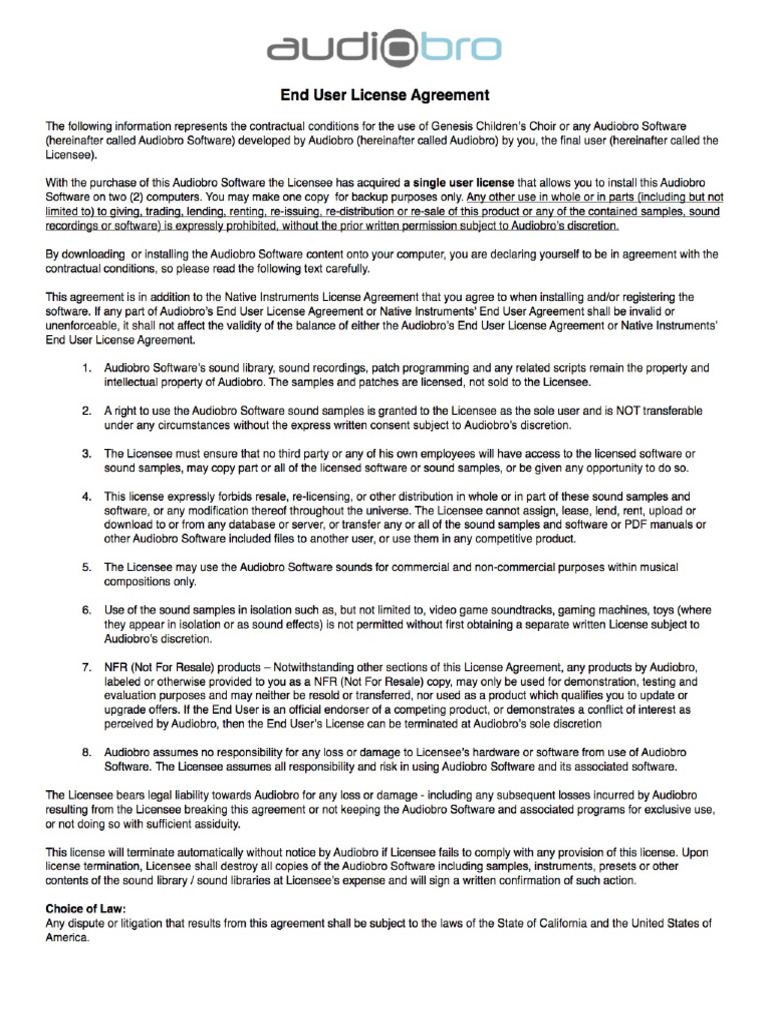 Genesis Audiobro Standard EULA | PDF