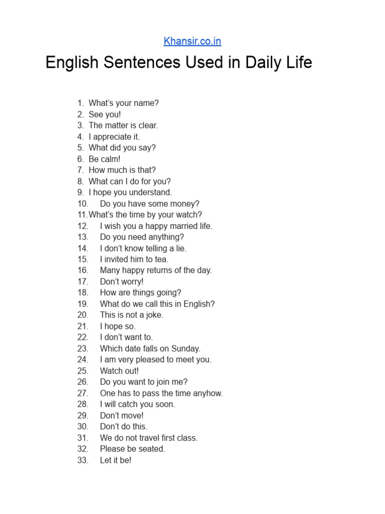 Common English Sentences for Daily Use | PDF