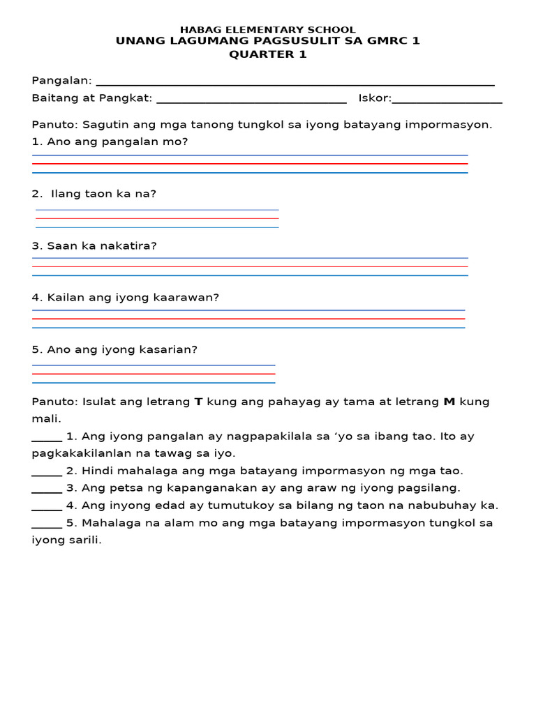 Q1 1ST Summative Test in GMRC 1 | PDF