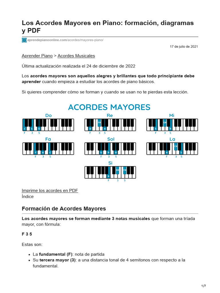 Los Acordes Mayores en Piano Formación Diagramas y PDF | PDF | Acorde (Música) | Notación musical