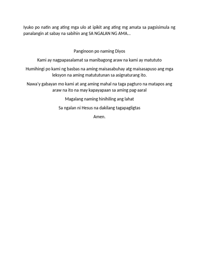 Opening Prayer Tagalog | PDF