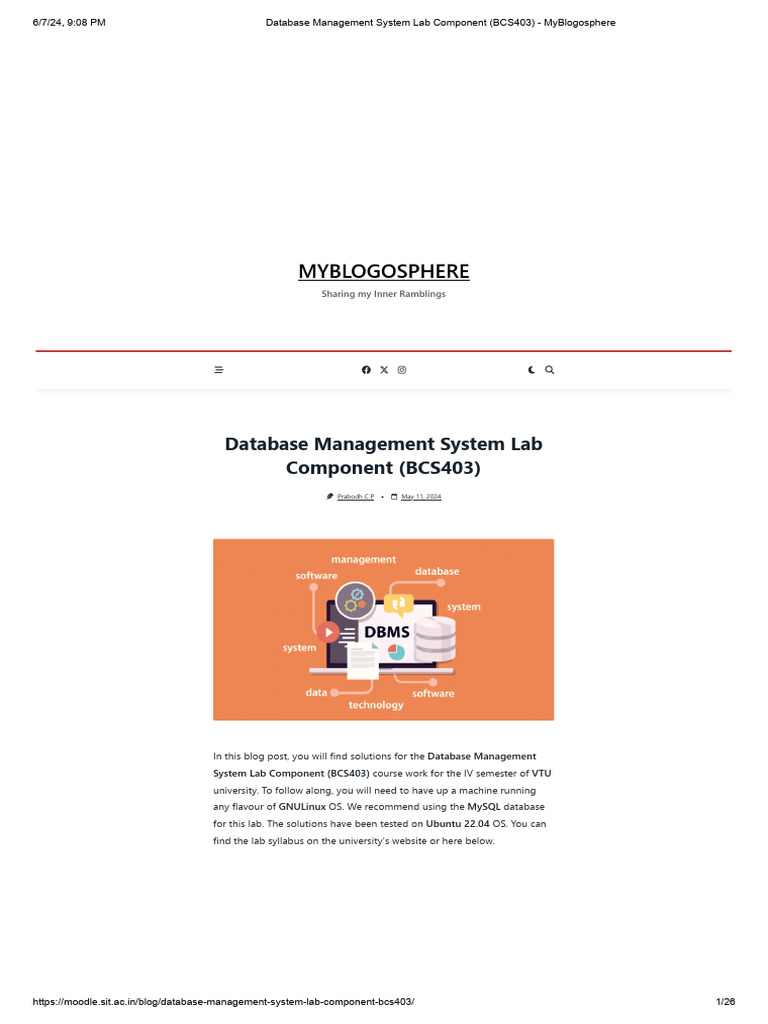 Database Management System Lab Component (BCS403) - MyBlogosphere | PDF | Information Retrieval ...