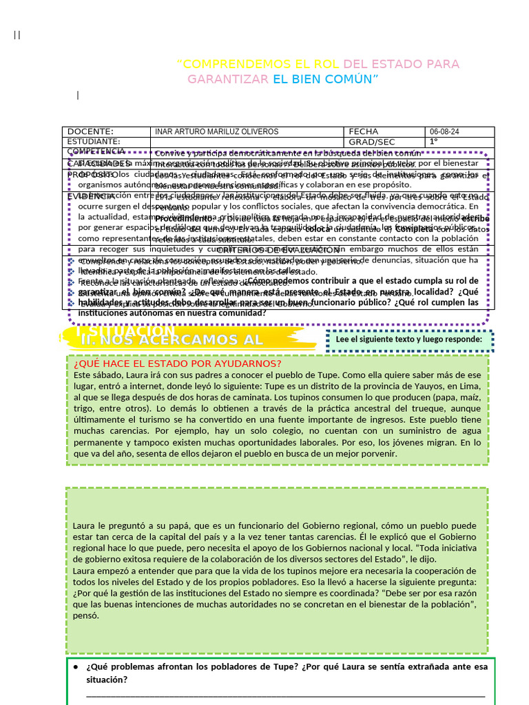 1° DPCC - Actv.01-Und.5 2024 | PDF | Gobierno | Estado (política)
